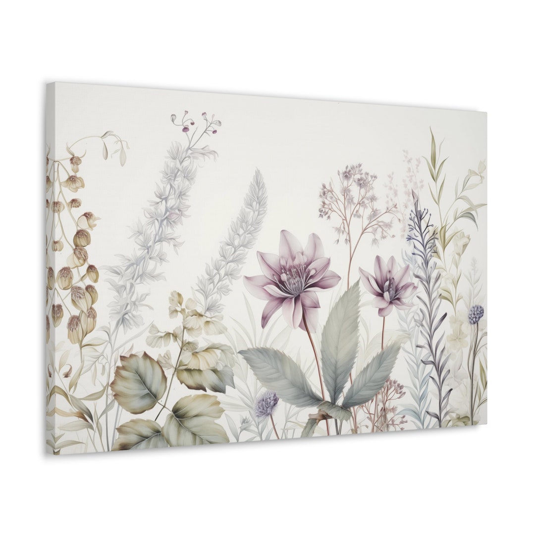 Vintage Botanical Painting With Muted Cool Colors, Wildflowers on ...