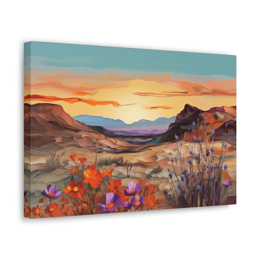 Abstract Desert Wildflower Painting in the Mountains at Sunset ...