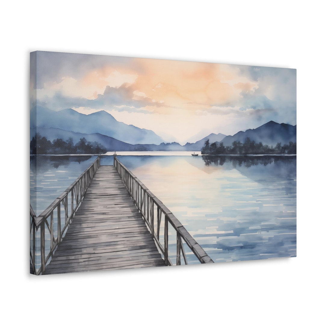 Tropical Lake Scenery With Mountain Backdrop on Canvas, Sunny ...