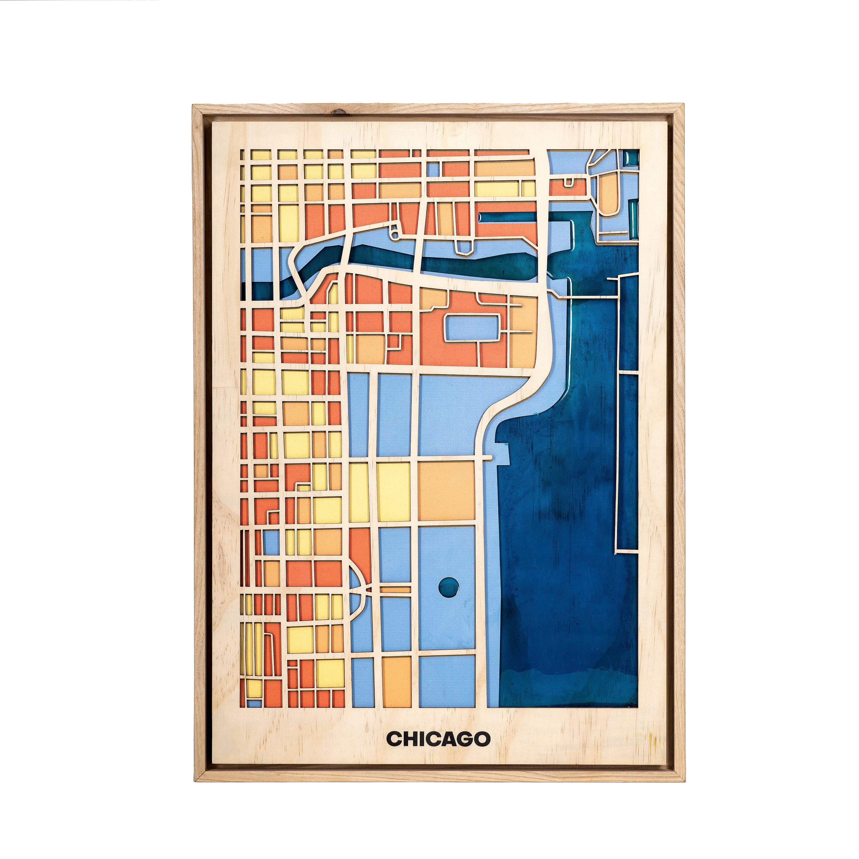 Chicago Wooden City Map Wooden World Map Wall Hangings Wall Decor ...