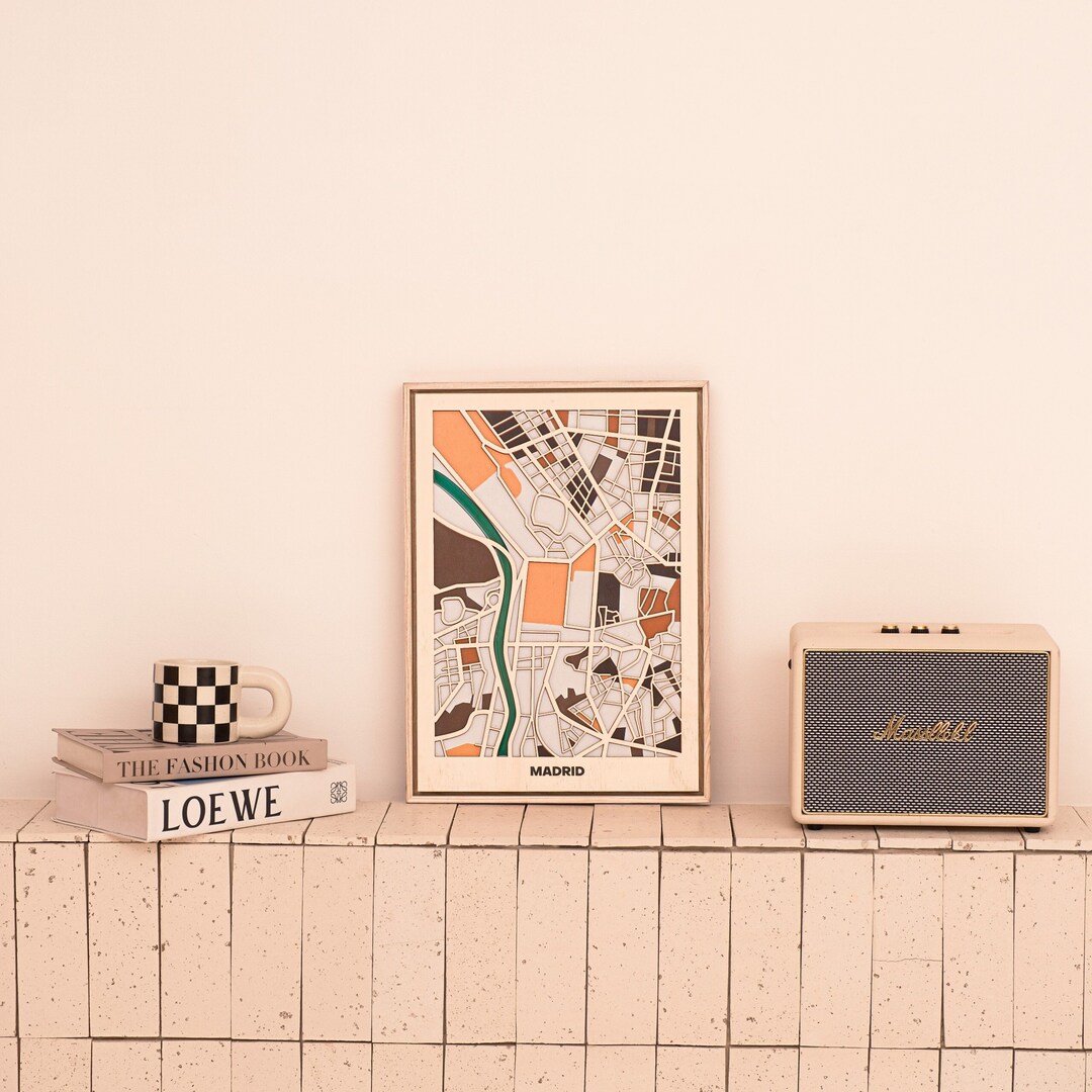 Marid Wooden City Map - Modern Rustic Wall Decor - Handcrafted Wooden ...