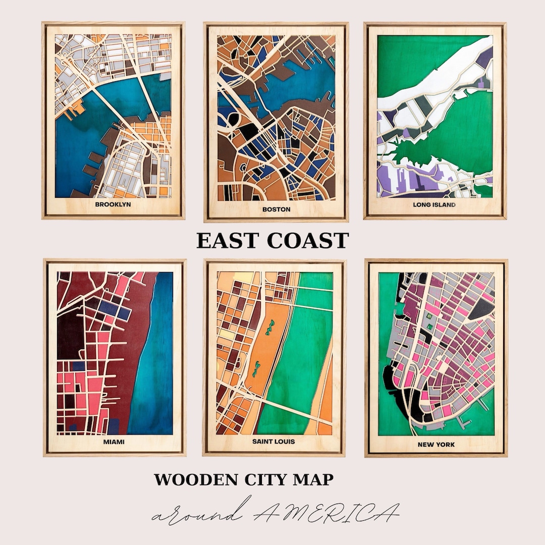 East Coast City Map Art in Wood - Wooden City Map - Wooden Wall Art ...