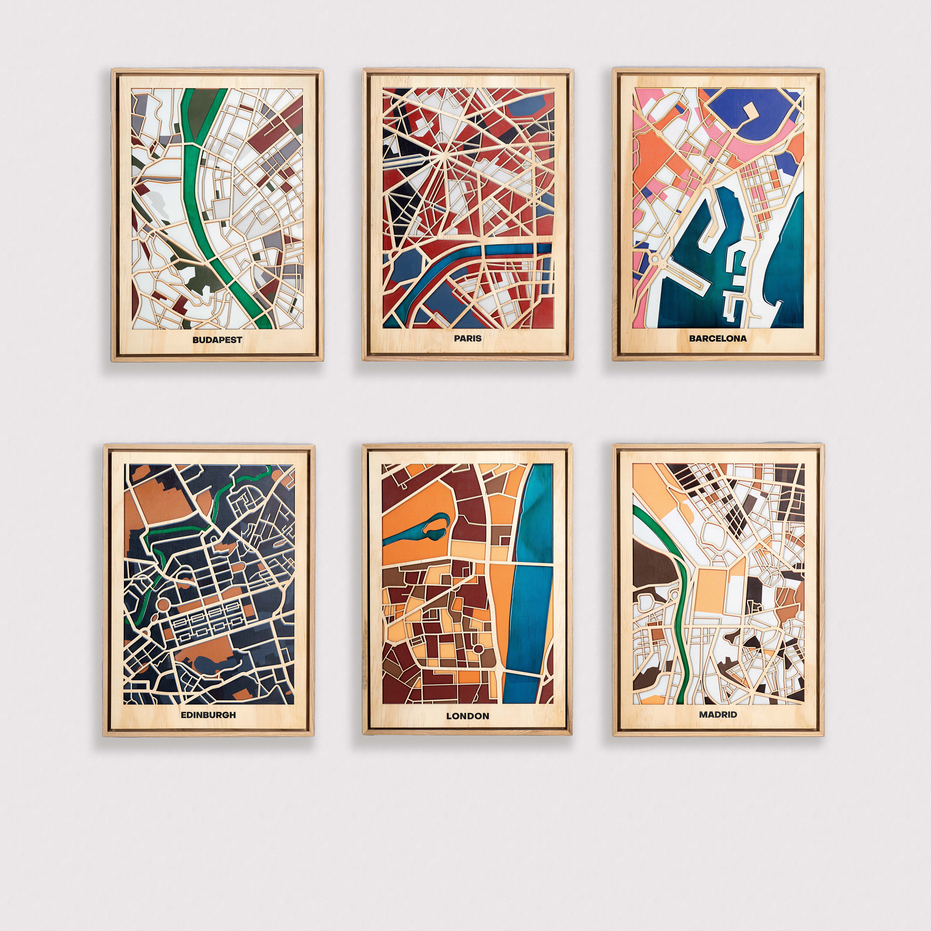 Marid Wooden City Map Modern Rustic Wall Decor Handcrafted Wooden Map ...