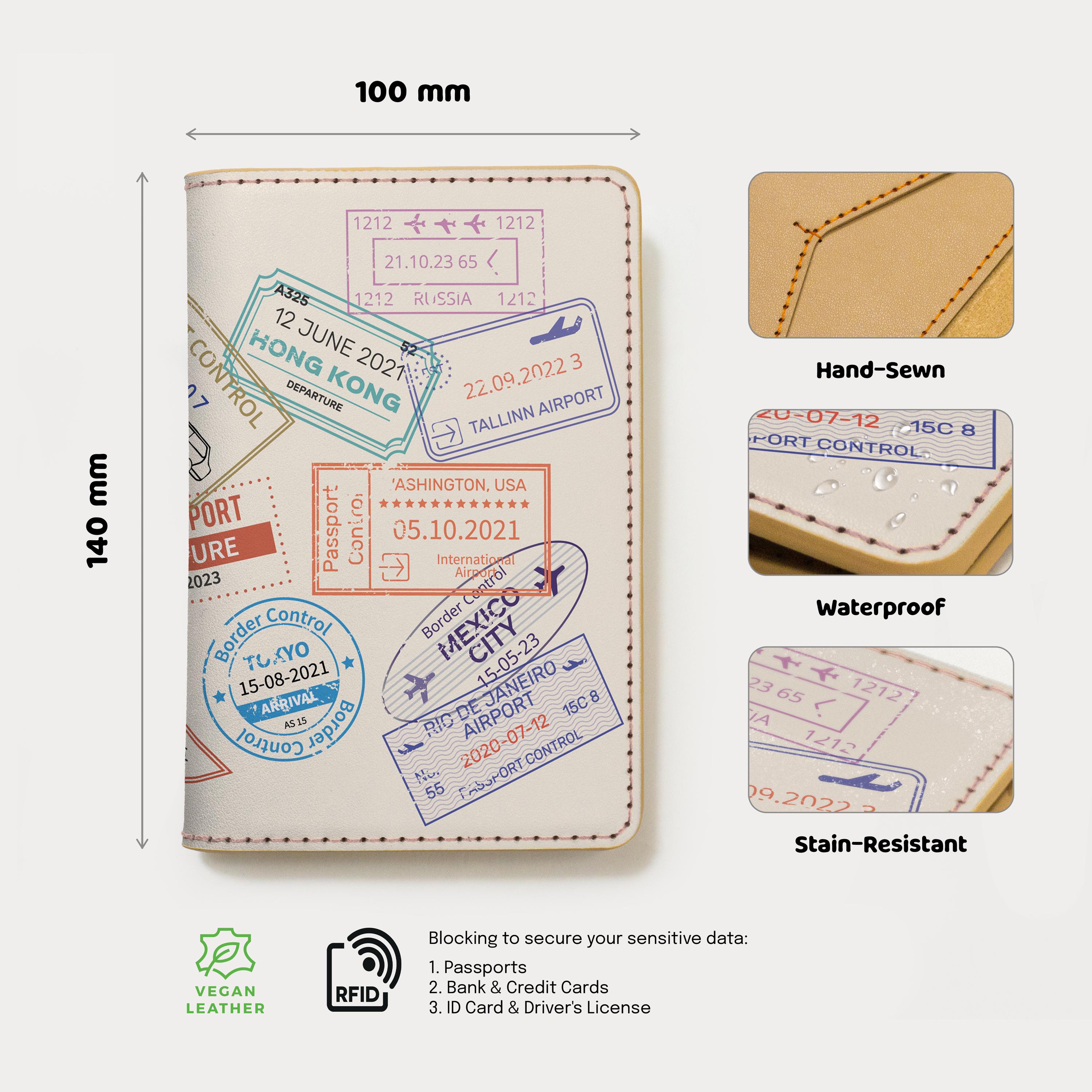Personalized World Travel Stamps Visas Leather Passport Cover Holder ...