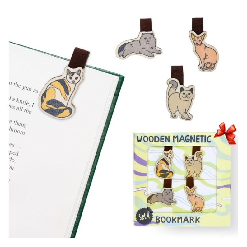 Cat Collection Magnetic Bookmarks for Women Men Kids, Animal Wooden ...