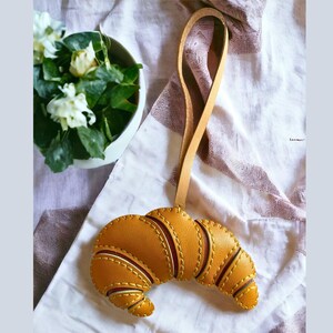 Croissant Leather Bag Charm, Donut for Food Lover's Car Accessories Key ...