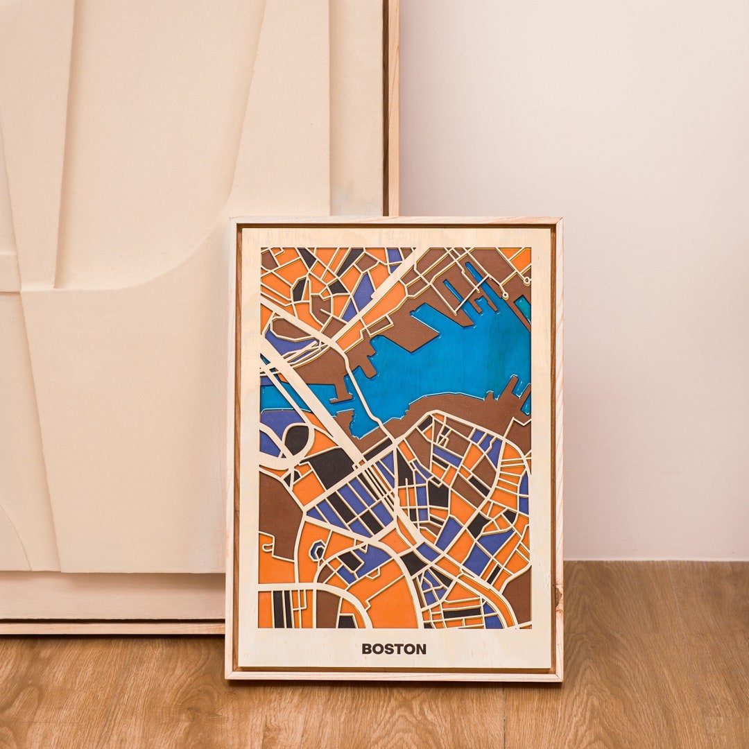 Wooden Art of Boston City Maps, Housewarming Gift, World Map Wall Art ...
