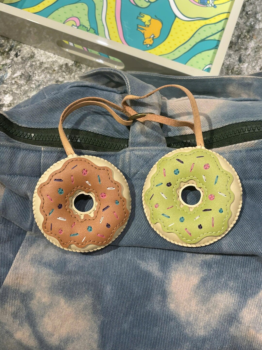 Donut Leather Bag Charm, Food Lover's Bag Decoration Key Chain ...