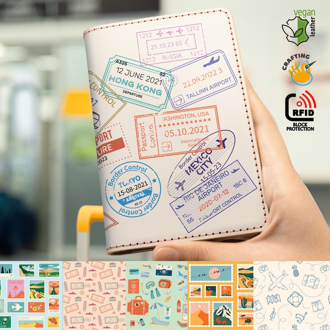 Personalized World Travel Stamps Visas Leather Passport Cover Holder ...
