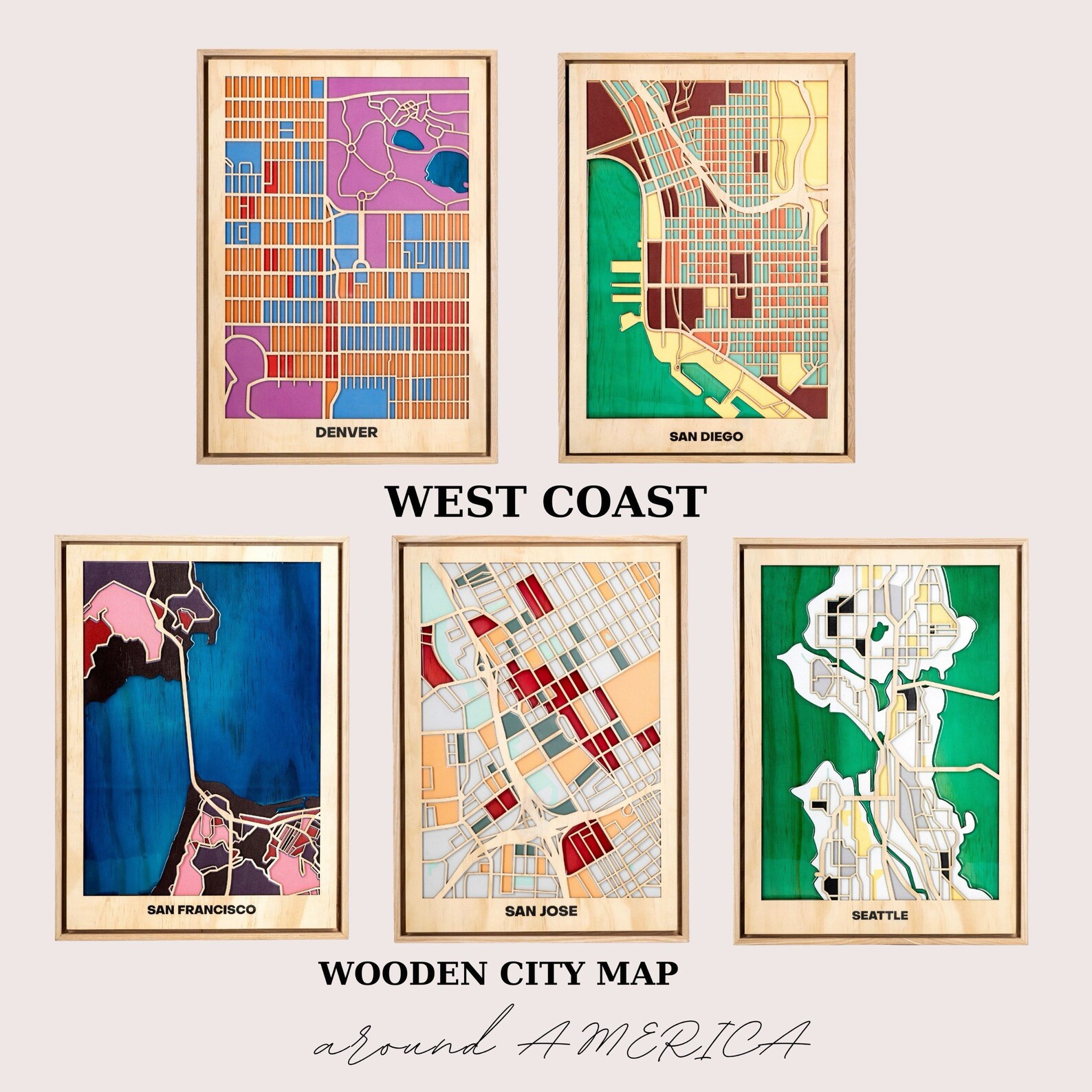 Denver Wooden City Map Wooden World Map Wall Decor Wall Hangings ...