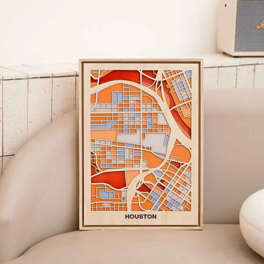 Houston Wooden City Map - Modern Rustic Wall Decor - Handcrafted Wooden ...