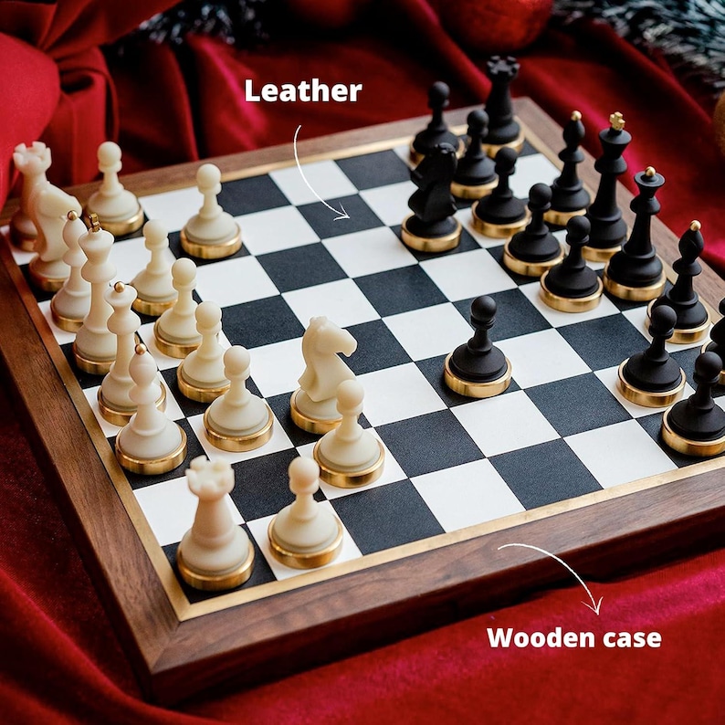 Luxury Handmade Chess Set – Walnut Leather Chess Board With Resin Brass ...