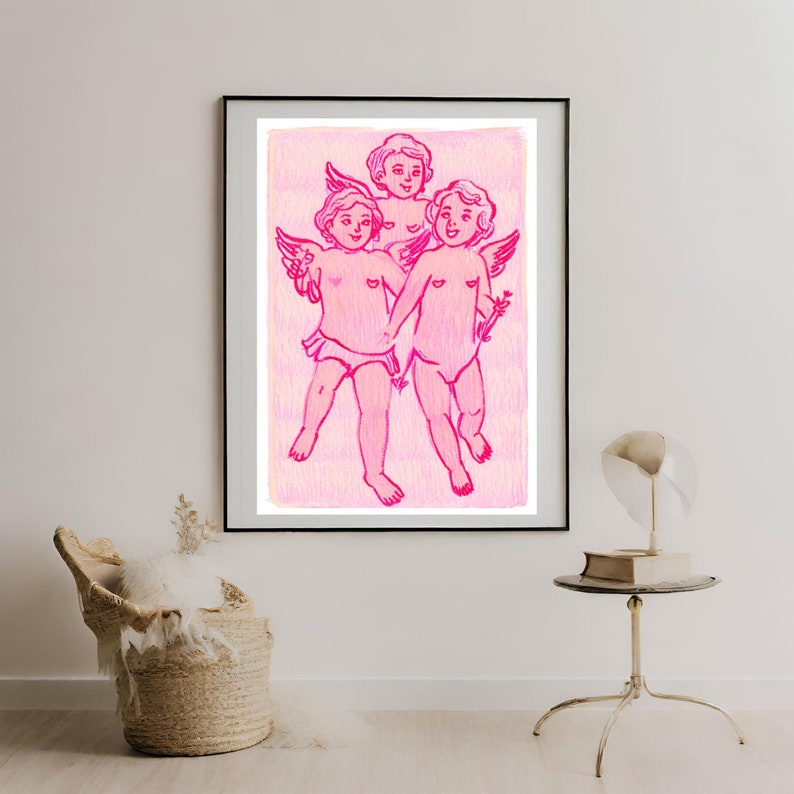 Cherub/angles | Pink Bows Digital Wall Art/poster | Coquette Room Décor ...