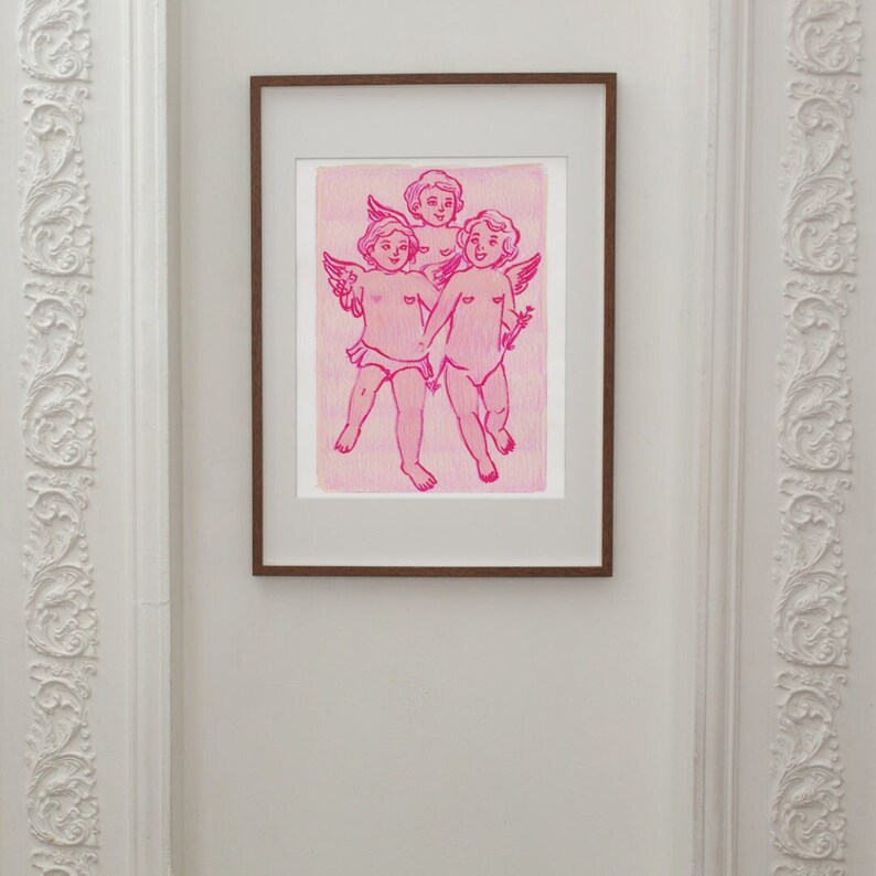 Cherub/angles | Pink Bows Digital Wall Art/poster | Coquette Room Décor ...