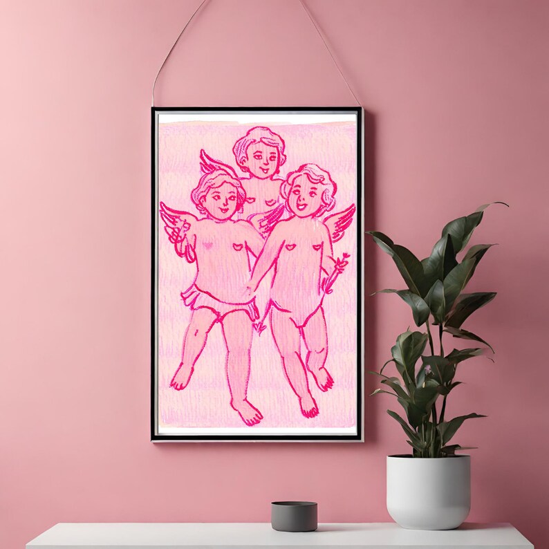 Cherub/angles | Pink Bows Digital Wall Art/poster | Coquette Room Décor ...