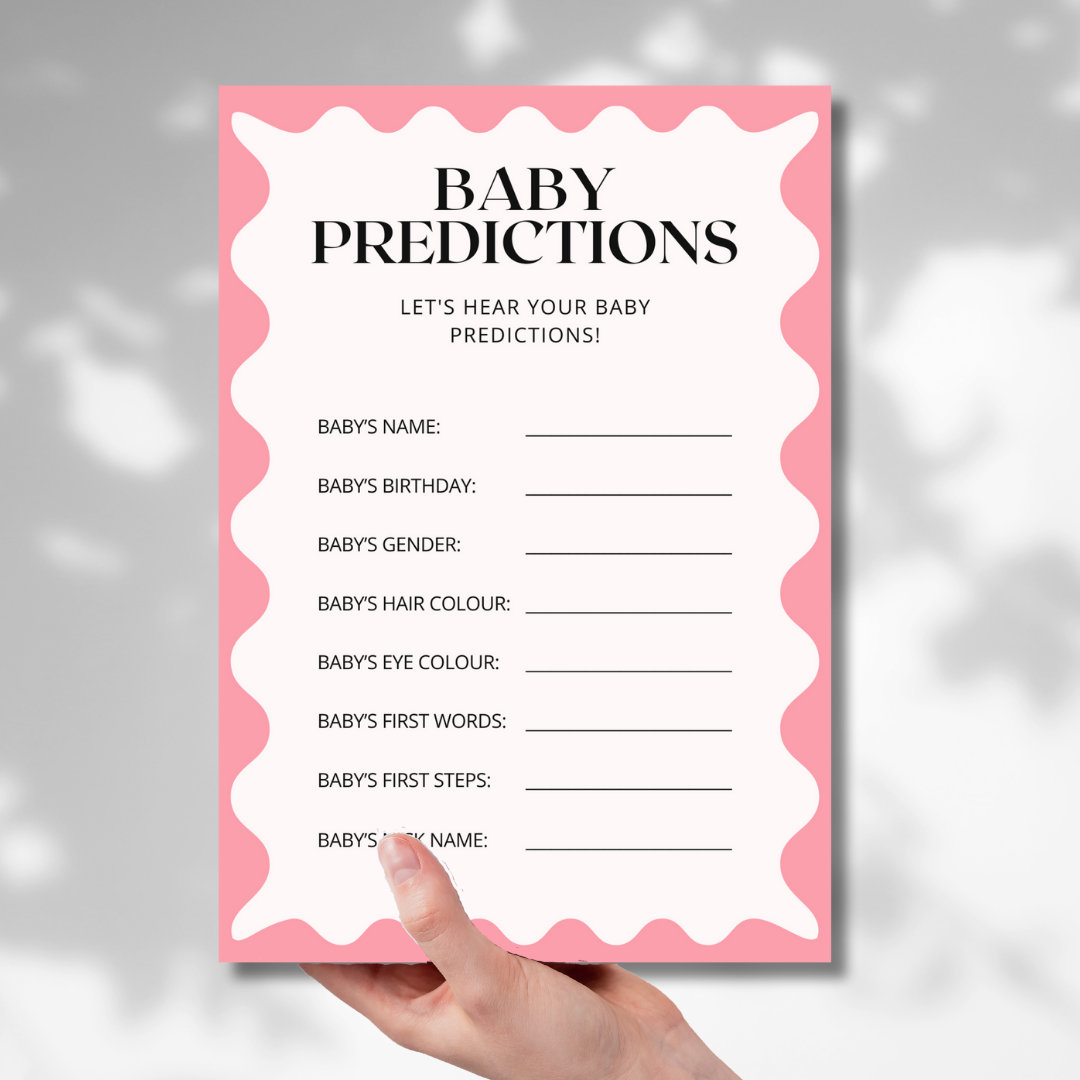 Minimal Baby Shower Party Games | Baby Predictions | Wavy Border ...
