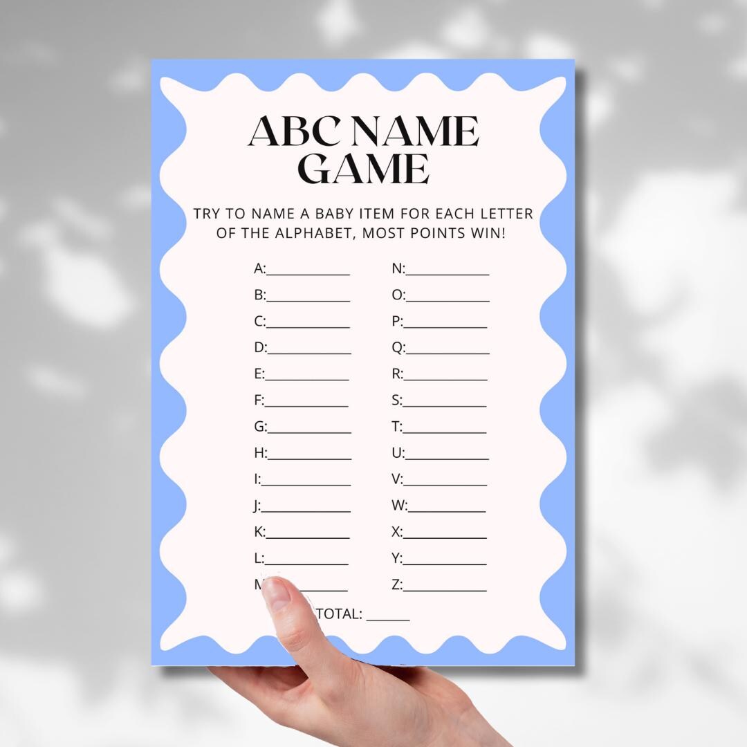 Minimal Baby Shower Party Games | ABC Name Game | Wavy Border | Modern ...