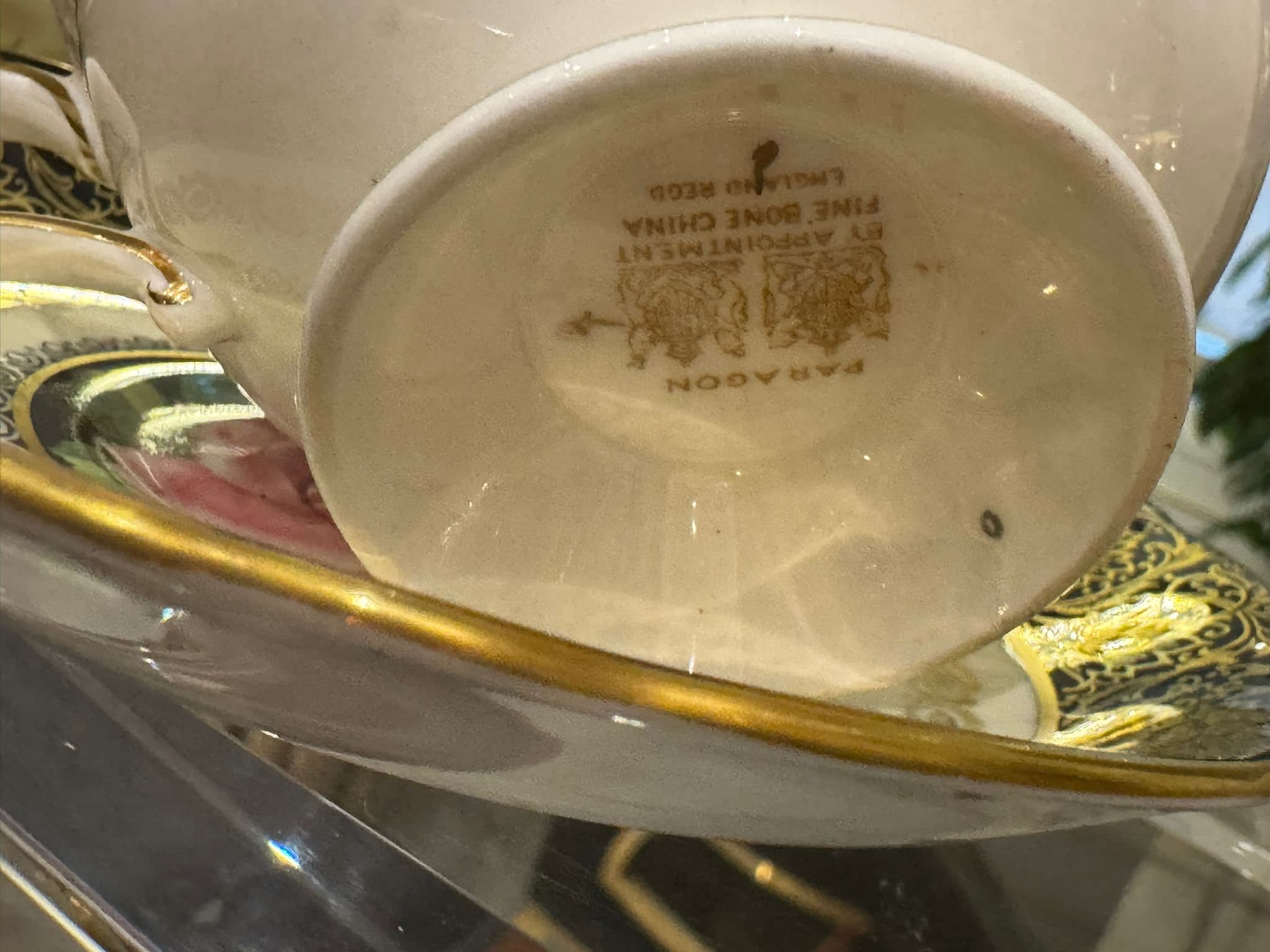 VERY RARE Paragon Double Warrant Gold & Blue Floating Cabbage Pink Rose ...