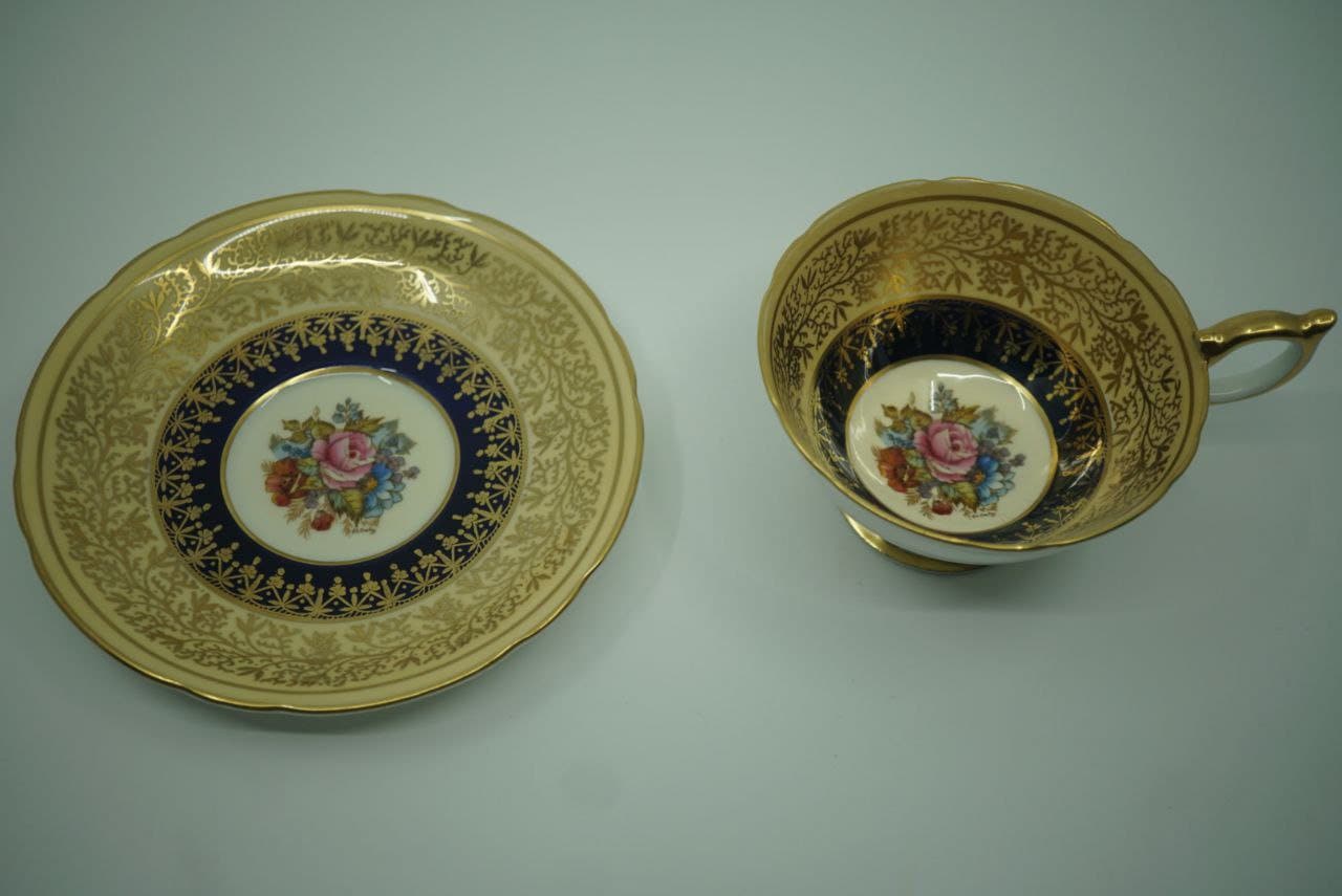 RARE Aynsley J. A. Bailey Flowers EXQUISITE Hand Painted Cobalt Blue ...