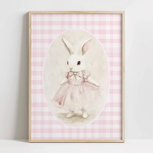 Vintage Rabbit Nursery Print, PRINTABLE Baby Girl Gingham Wall Art ...
