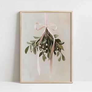 PRINTABLE Mistletoe Wall Art, Soft Pink Coquette Christmas, Winter Home ...