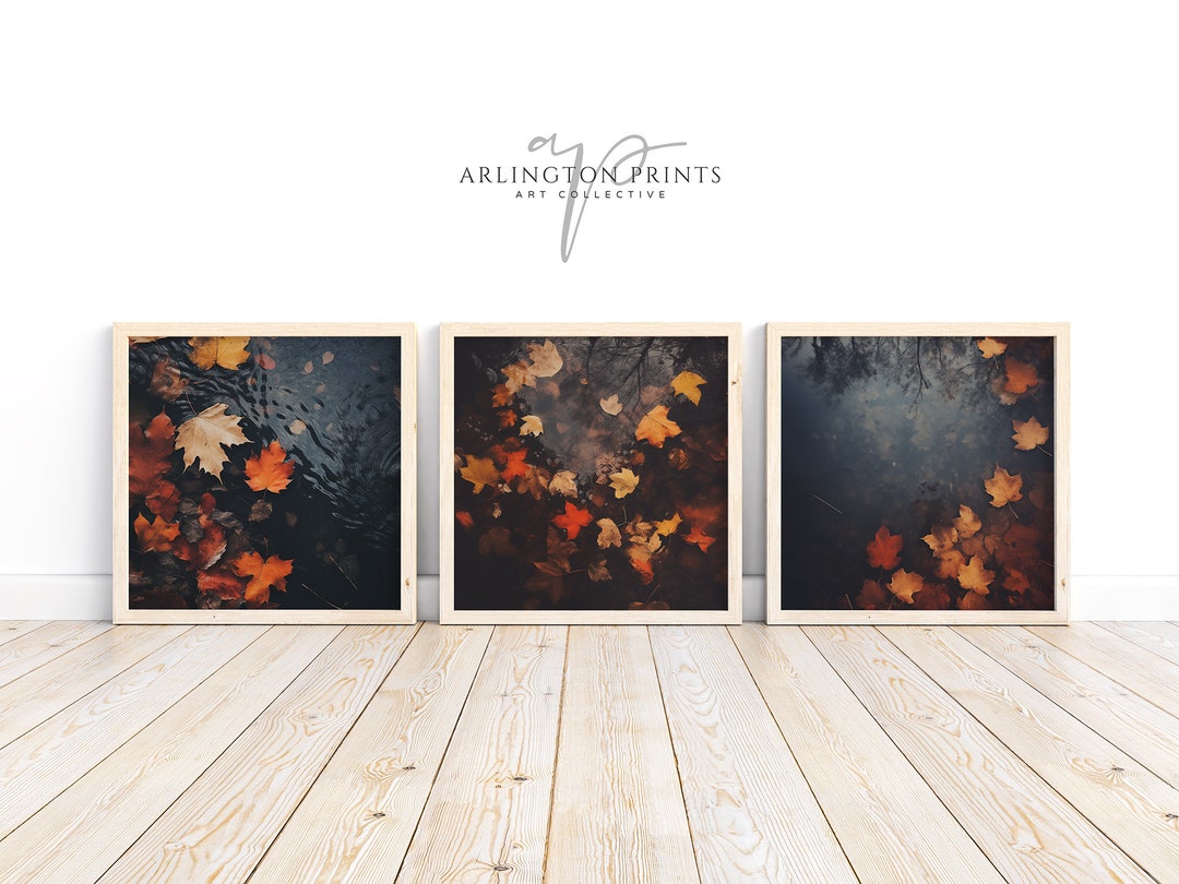 Printable Fall Wall Art Set of 3, Autumn Leaves Prints, Moody Forest ...