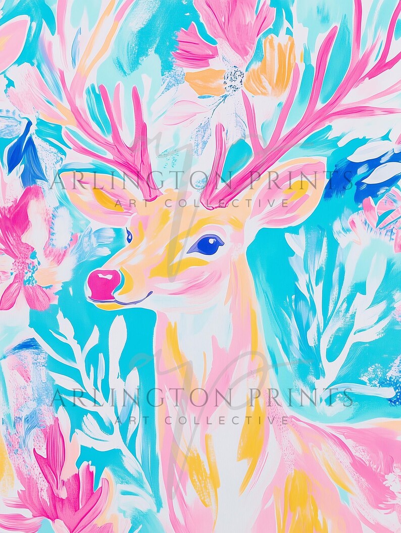 Abstract Pastel Rudolph Christmas Wall Art, Printable Winter Art, Blue ...