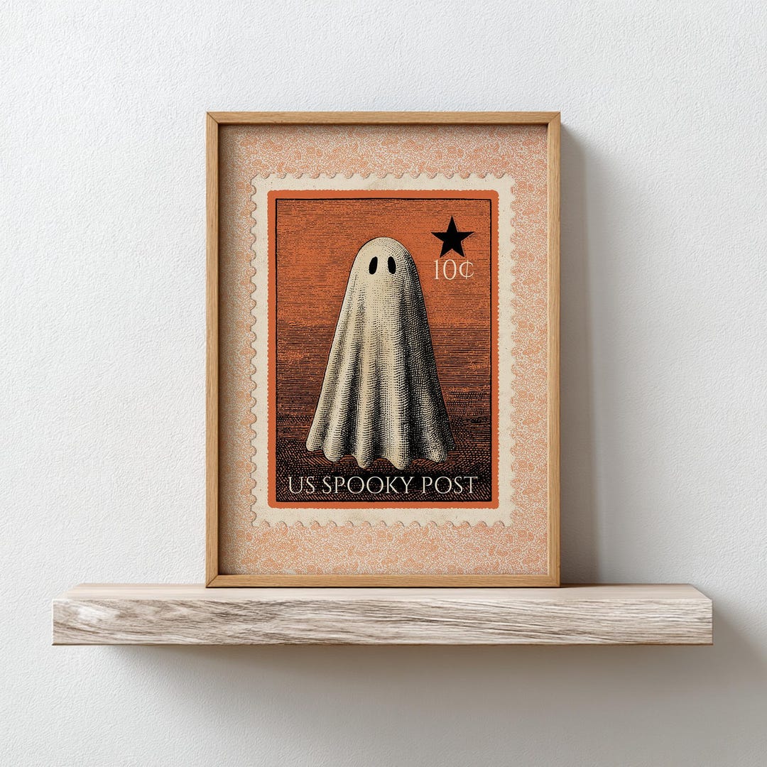 Vintage Ghost Postage Stamp Print, PRINTABLE Retro Halloween Wall Art ...