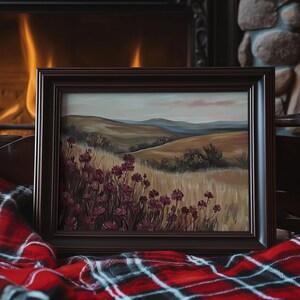 Moody Red Wildflowers Art Print, Vintage Oil Painting Maroon Scenery ...