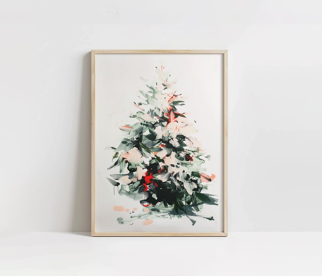 Modern Abstract Christmas Tree Painting, Printable Winter Wall Art ...