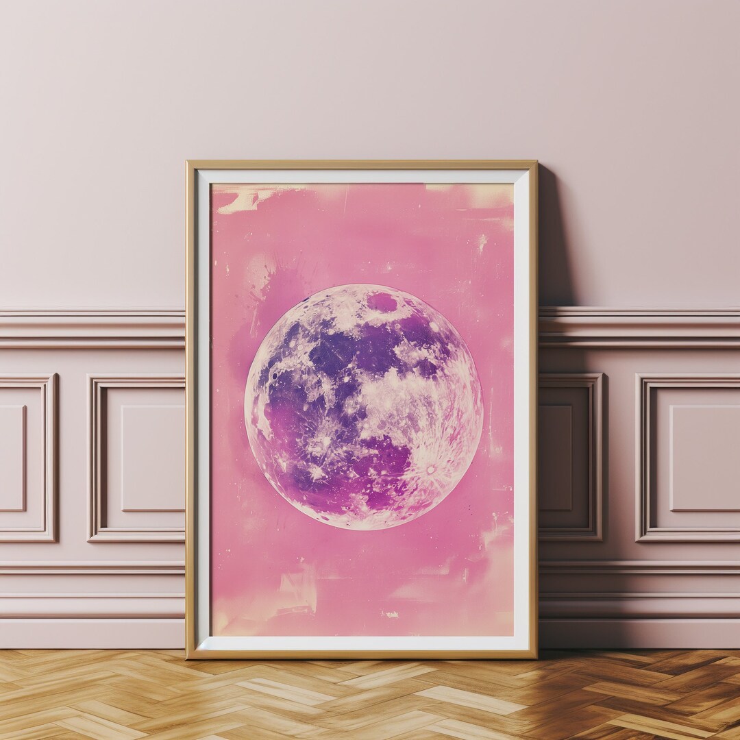 Pink Moon Poster Print, Preppy Room Decor, Cute Downloadable Art ...