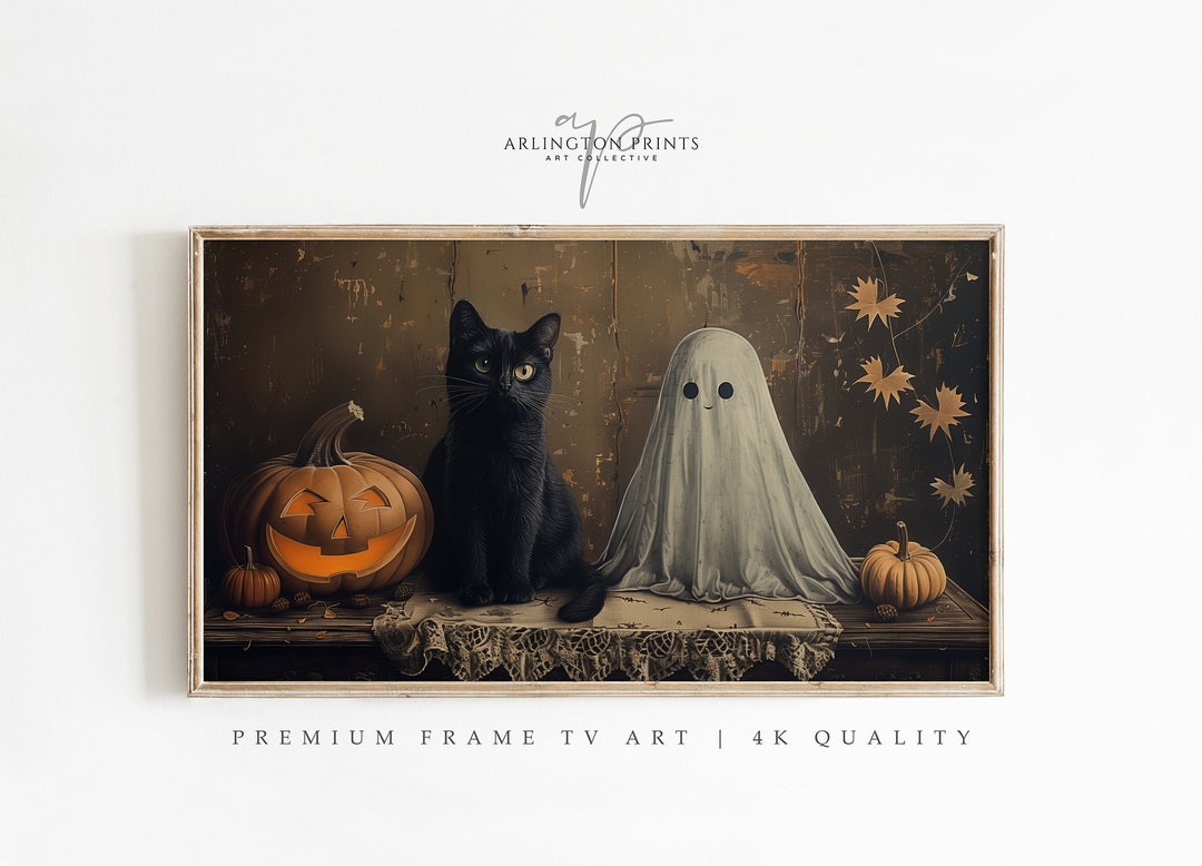Halloween Frame TV Art | Retro Black Cat | Cute Ghost Art Tv ...