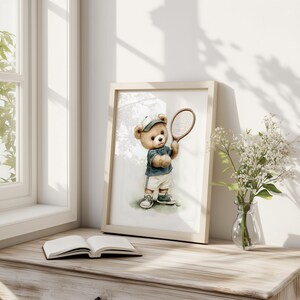 Tennis Bear Nursery Art Printable, Baby Boy Sports Wall Decor, Cute ...