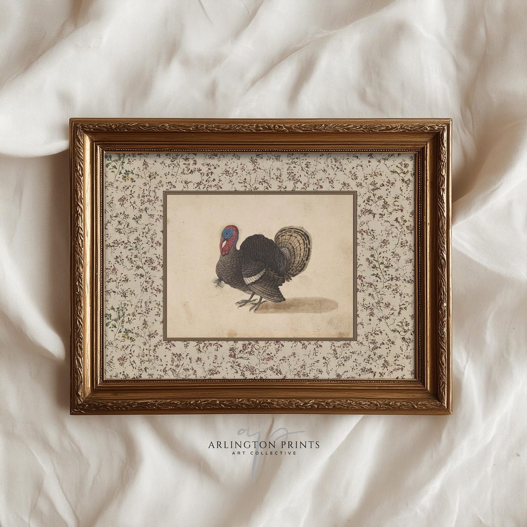 Vintage Thanksgiving Turkey Print, Antique Farmhouse Wall Art, Rustic ...