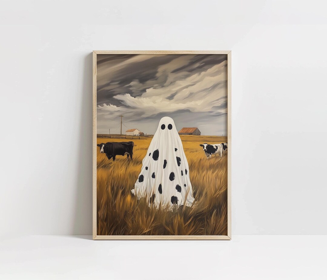 Cute Cow Ghost Printable Halloween Art, Funny Farm Ghost, Vintage ...