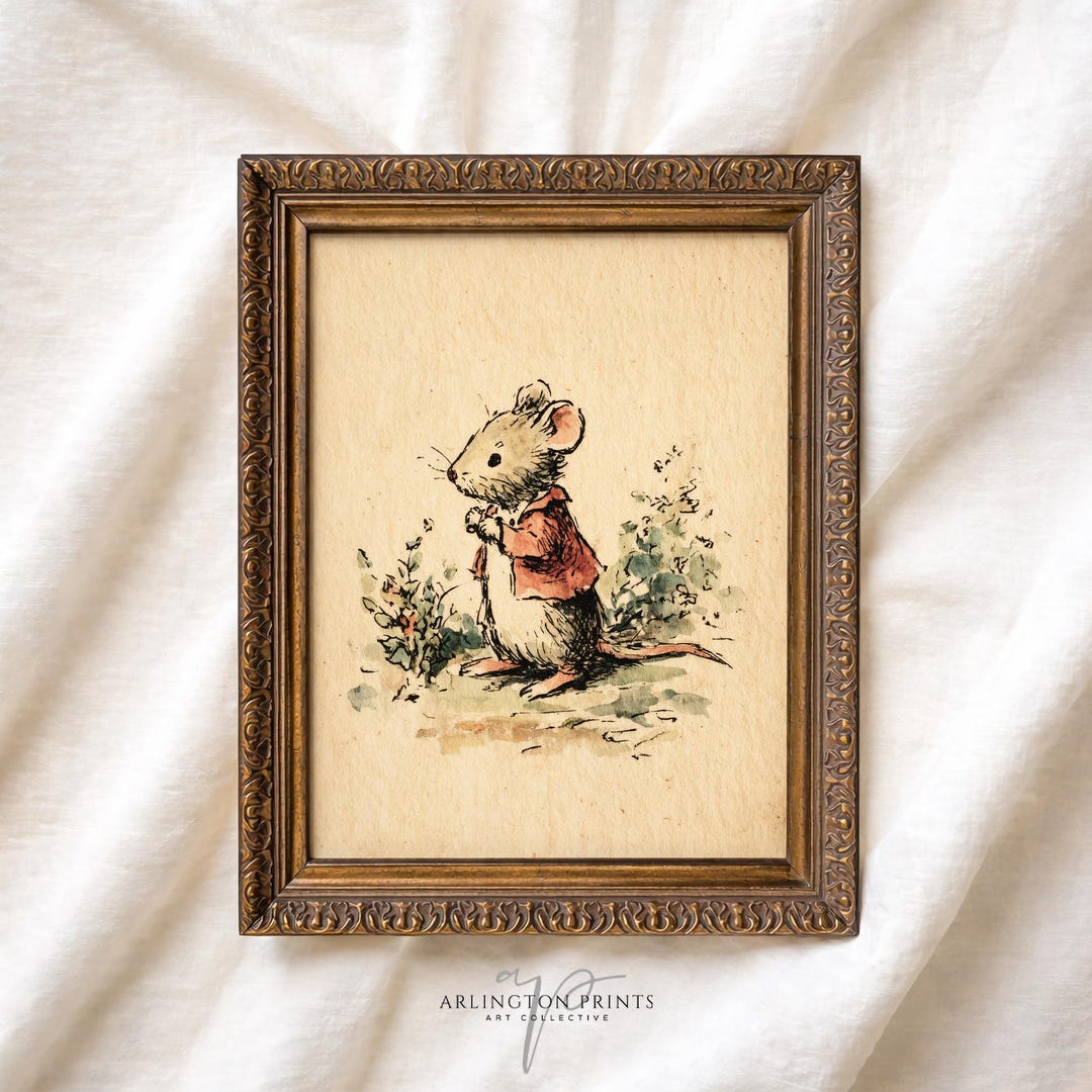 Vintage Mouse Printable Wall Art, Storybook Nursery Animal Illustration ...