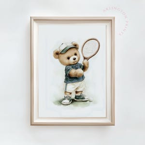 Tennis Bear Nursery Art Printable, Baby Boy Sports Wall Decor, Cute ...