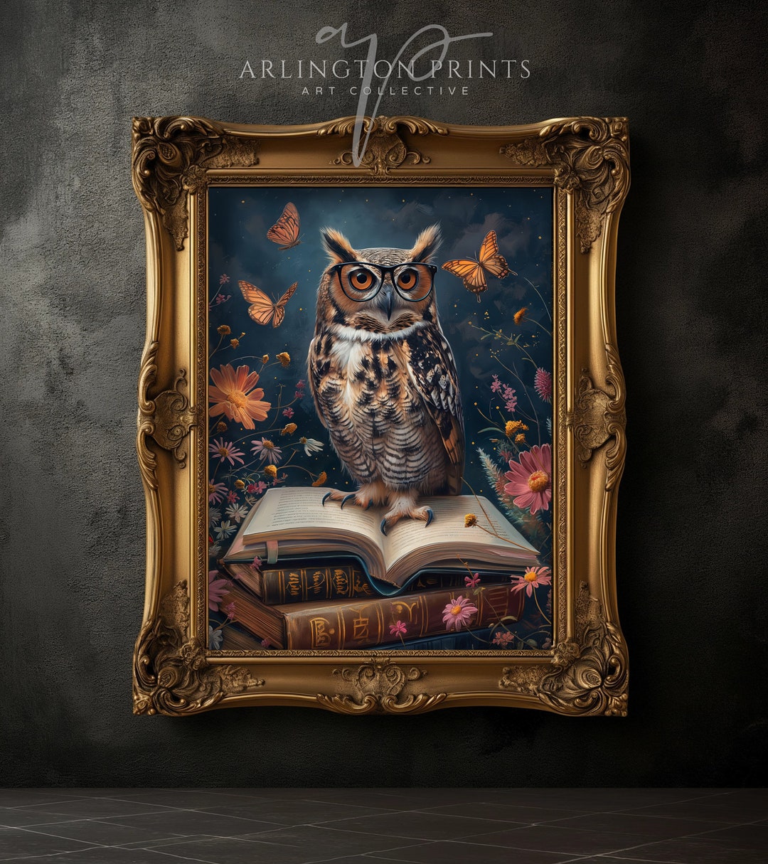 Boho Owl Flower Books Print, Nerdy Owl Bookstore Poster, Vintage Spring Wall Art Printable ...