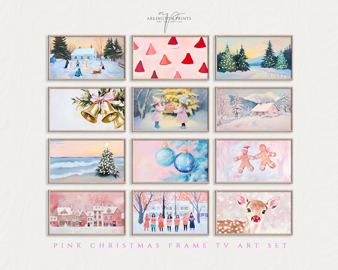 Frame TV Pink Christmas Art Bundle, Colorful Xmas Frame TV Art, Pastel ...