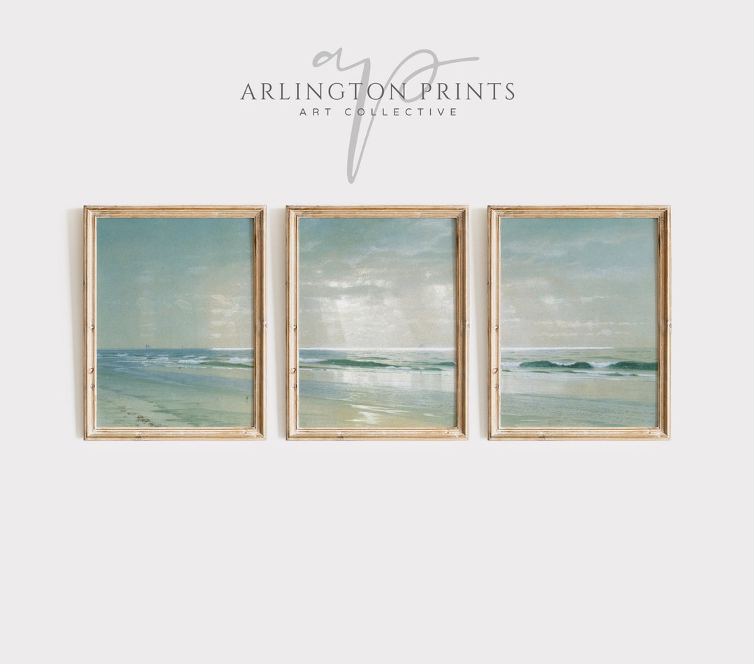 Vintage Coastal Art Gallery Set, Triptych Wall Art, Printable Beach ...