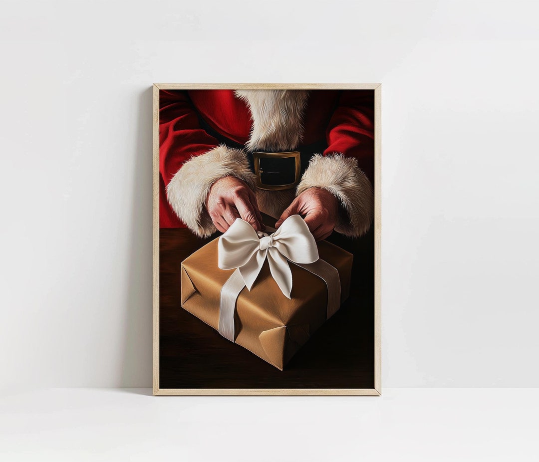 Santa Wrapping Presents Art, PRINTABLE Christmas Winter Home Decor ...