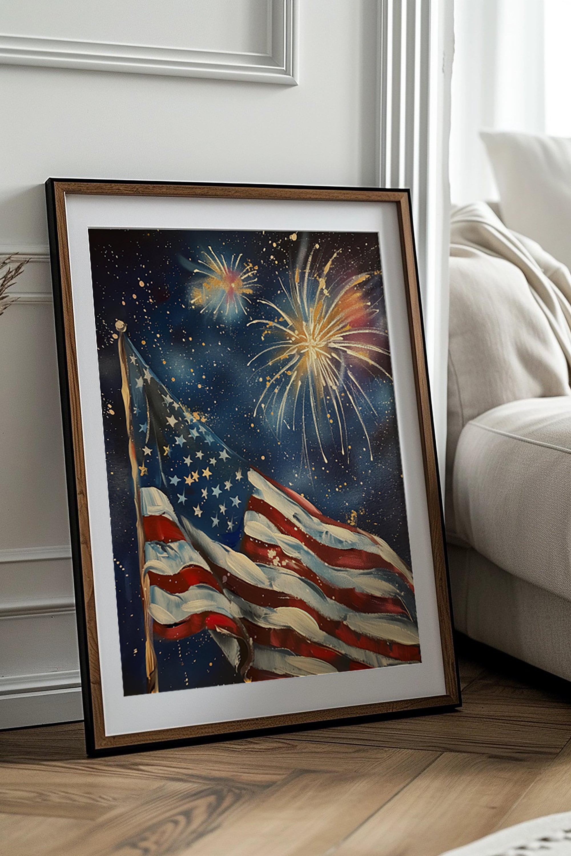4th of July Vintage Wall Art | Printable American Flag and Fireworks ...
