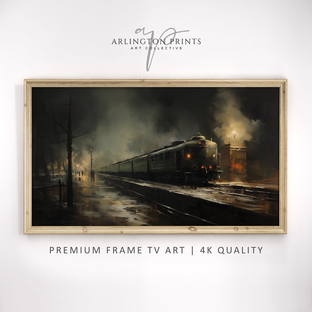Antique Train Station Frame TV Art 1940s Evening Locomotive Scene ...