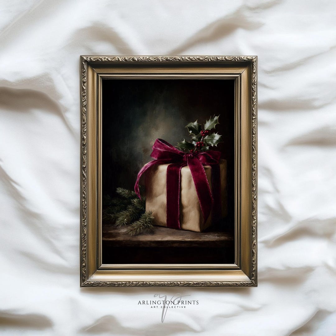 Christmas Gift Still Life Printable Art, Vintage Holiday Present ...