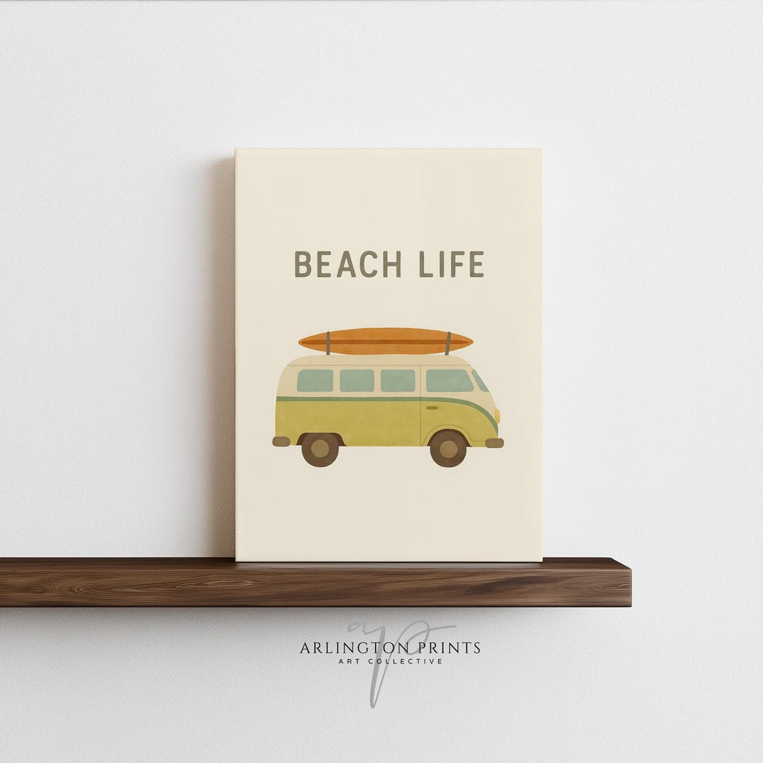 Beach Life Van Art Print, Coastal Summer Wall Art, Surfboard Coastal ...