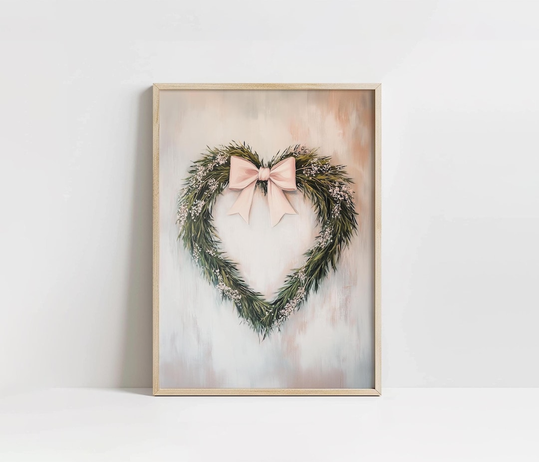 Vintage Pink Heart Wreath Print, PRINTABLE Valentines Wall Art ...