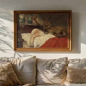 Cute Bedtime Santa Painting, Vintage Printable Christmas Wall Art ...