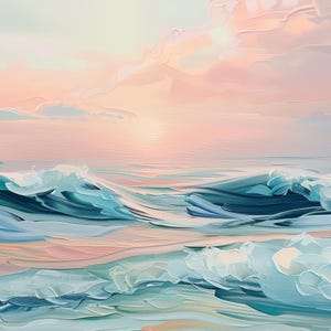 Pink Coastal Beach Wall Art, Printable Pastel Abstract Ocean Painting ...