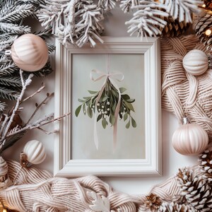 PRINTABLE Mistletoe Wall Art, Soft Pink Coquette Christmas, Winter Home ...