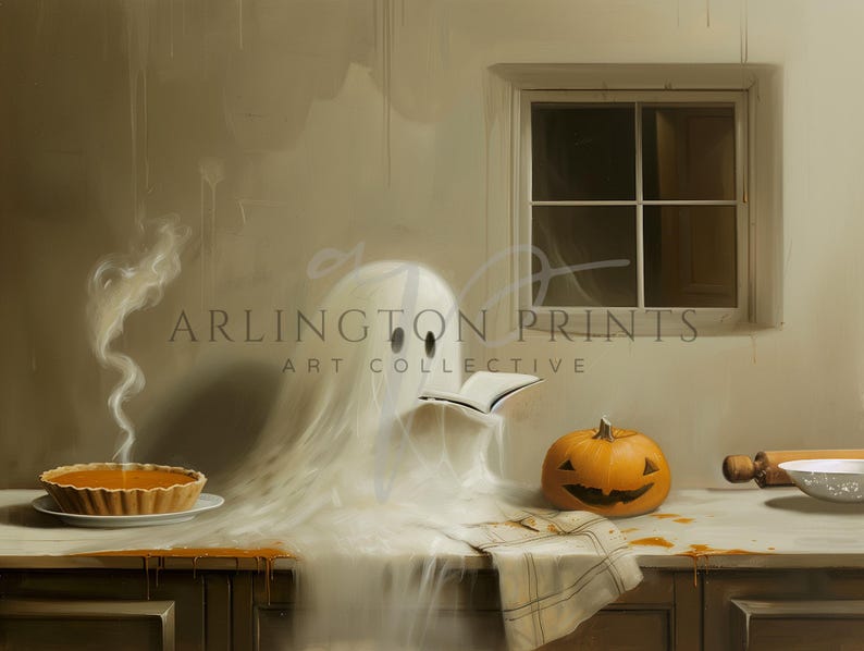 Cute Ghost Kitchen Wall Art, Baking Ghost, Halloween Art Print, Pumpkin ...